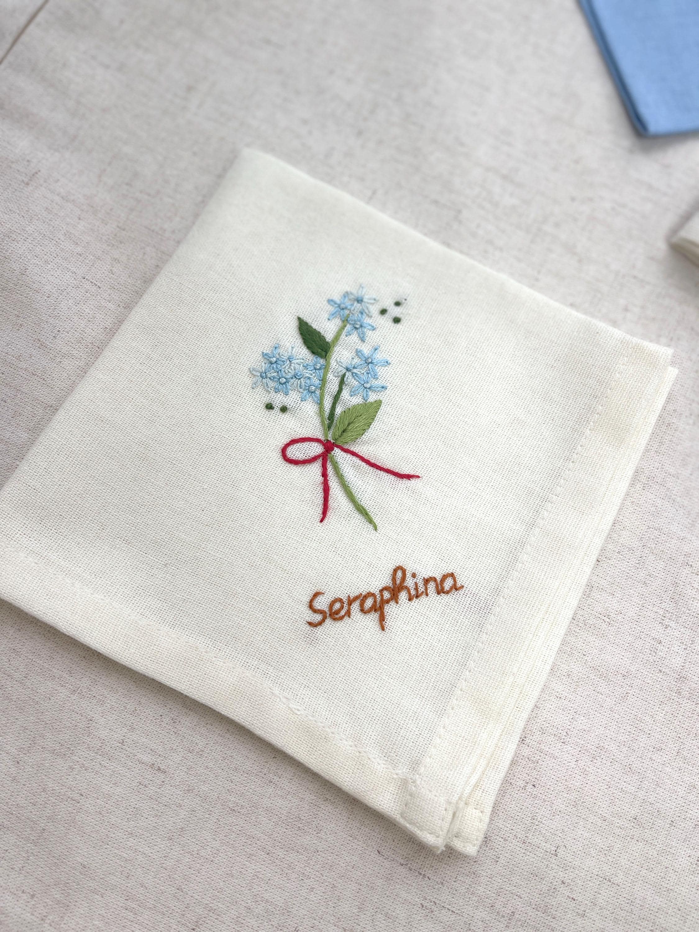 Custom Embroidered Linen Handkerchiefs, Something Blue for Bride ...