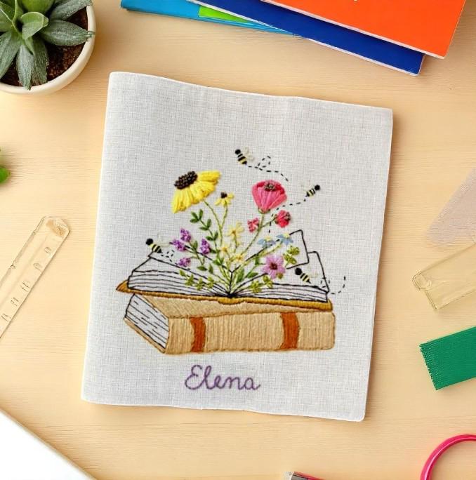 Back to School Book Cover, Hand Embroidered Student Cover, Custom ...