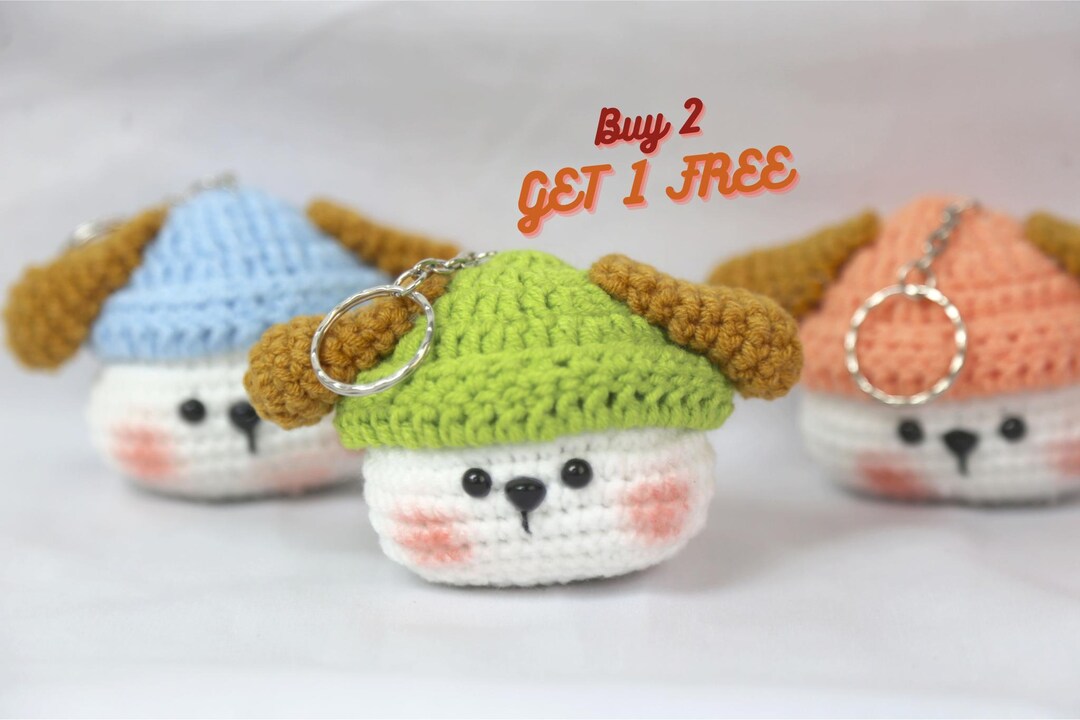 BUY 2 GET 1 FREE | Finished Crochet Puppy Keychain, Kawaii Dog Charm ...