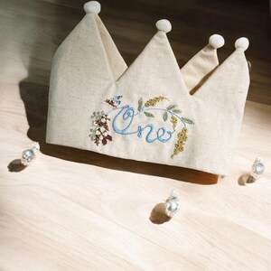Custom Birthday Party Crown, Personalized Hand Embroidered Linen Crown ...