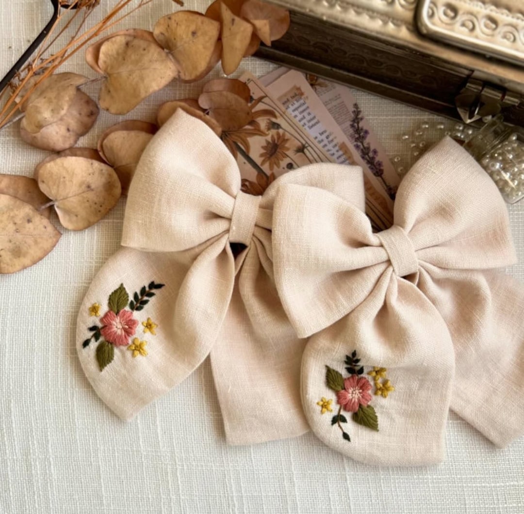 Cherry Blossom Embroidery Hair Bow Clip, School Hair Bow Tie for Girls ...