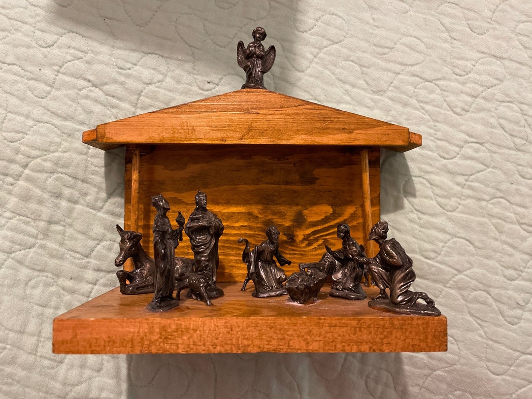 Handcrafted Wood Nativity With Metal Figures - Etsy