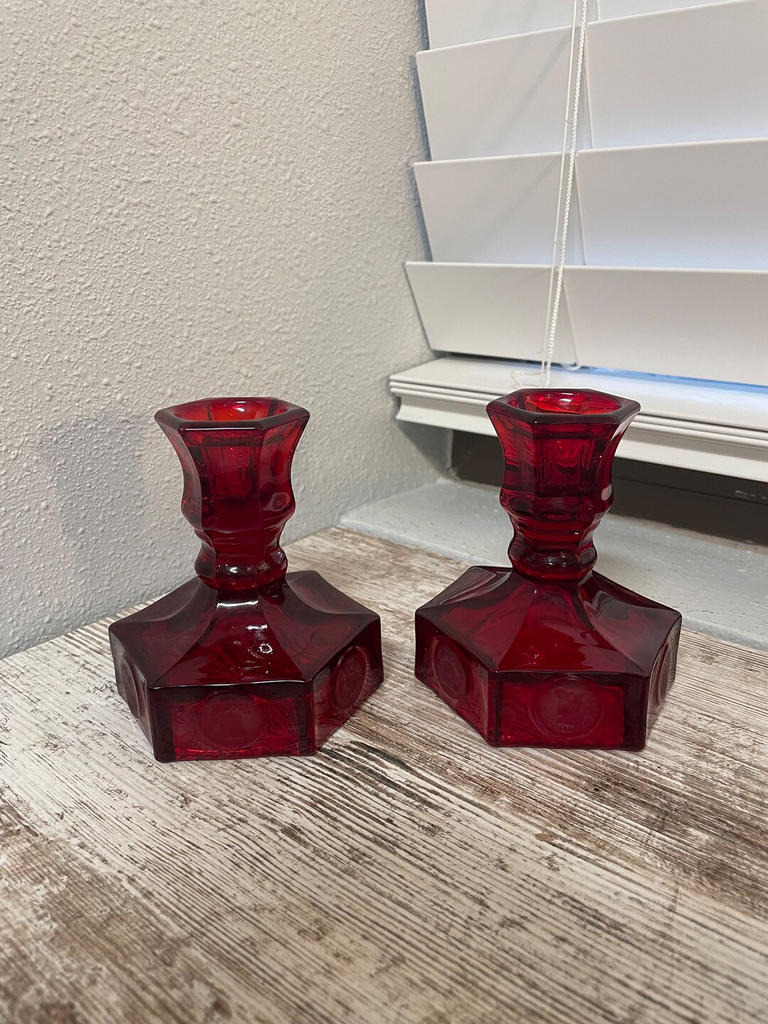 Vintage Red Fostoria Candlesticks - Etsy