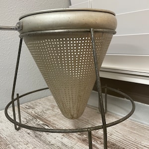 Vintage Cone Shaped Metal Strainer With Stand - Etsy
