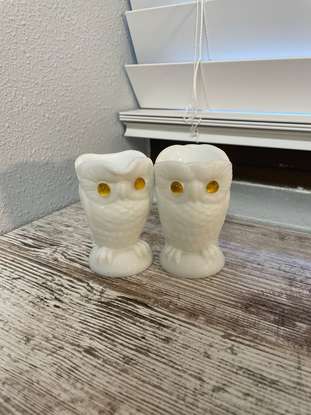 Milk Glass Owl Sugar and Creamer With Glass Eyes - Etsy