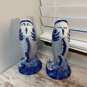 Blue and White Ceramic Koi Fish Vases - Etsy
