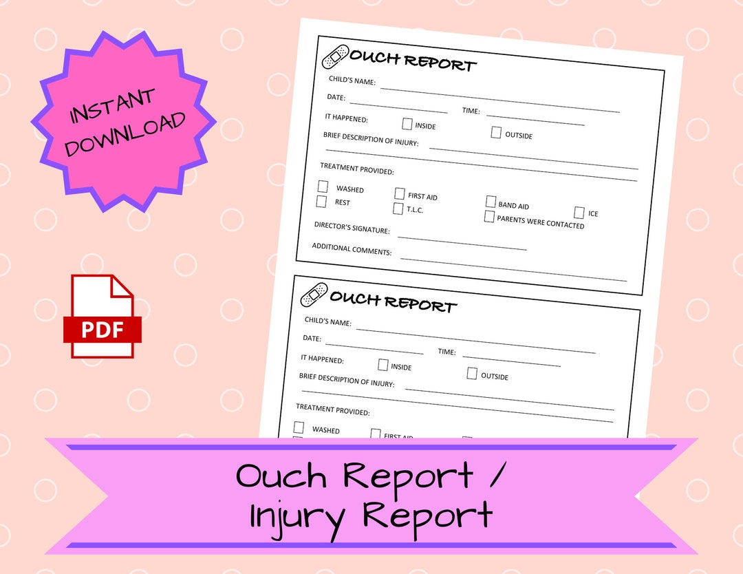 Ouch Report Printable Child Incident Report Preschool - Etsy Canada