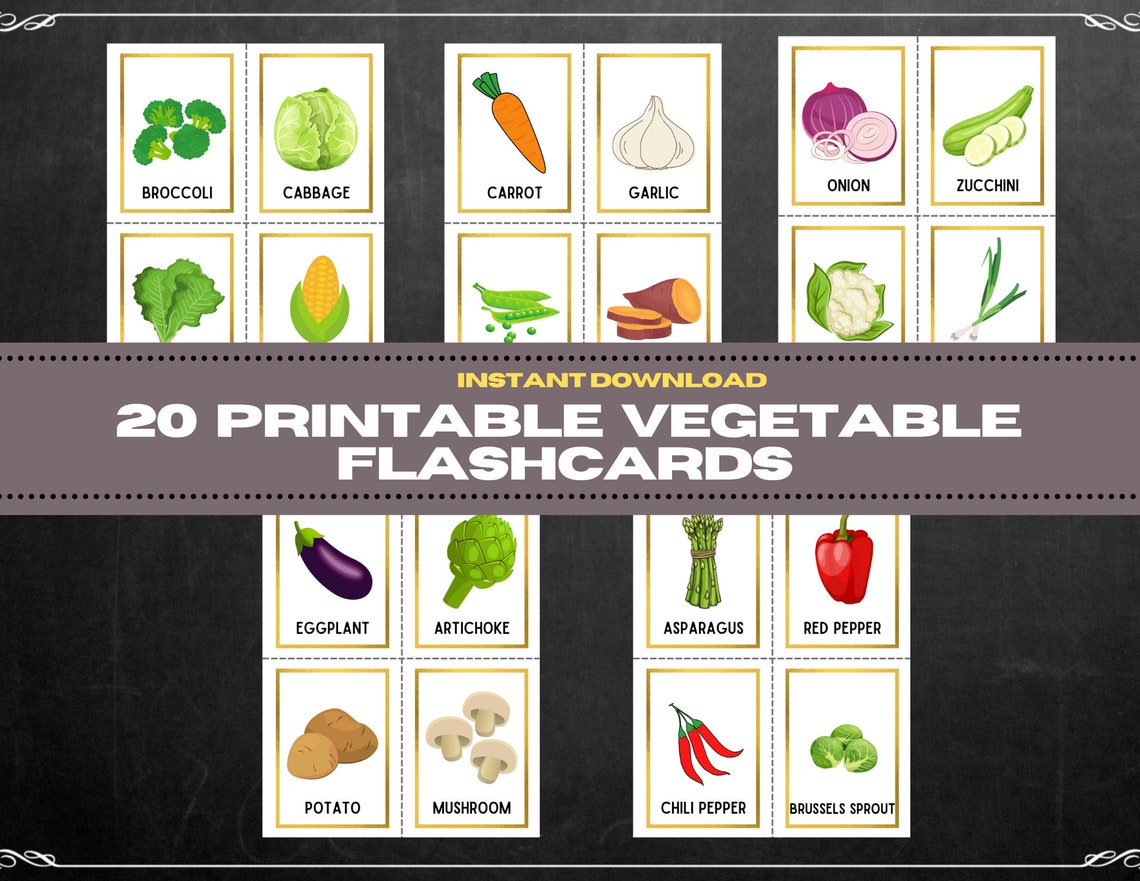 Printable Vegetable Cards 20 Printable Vegetable Flash Cards - Etsy