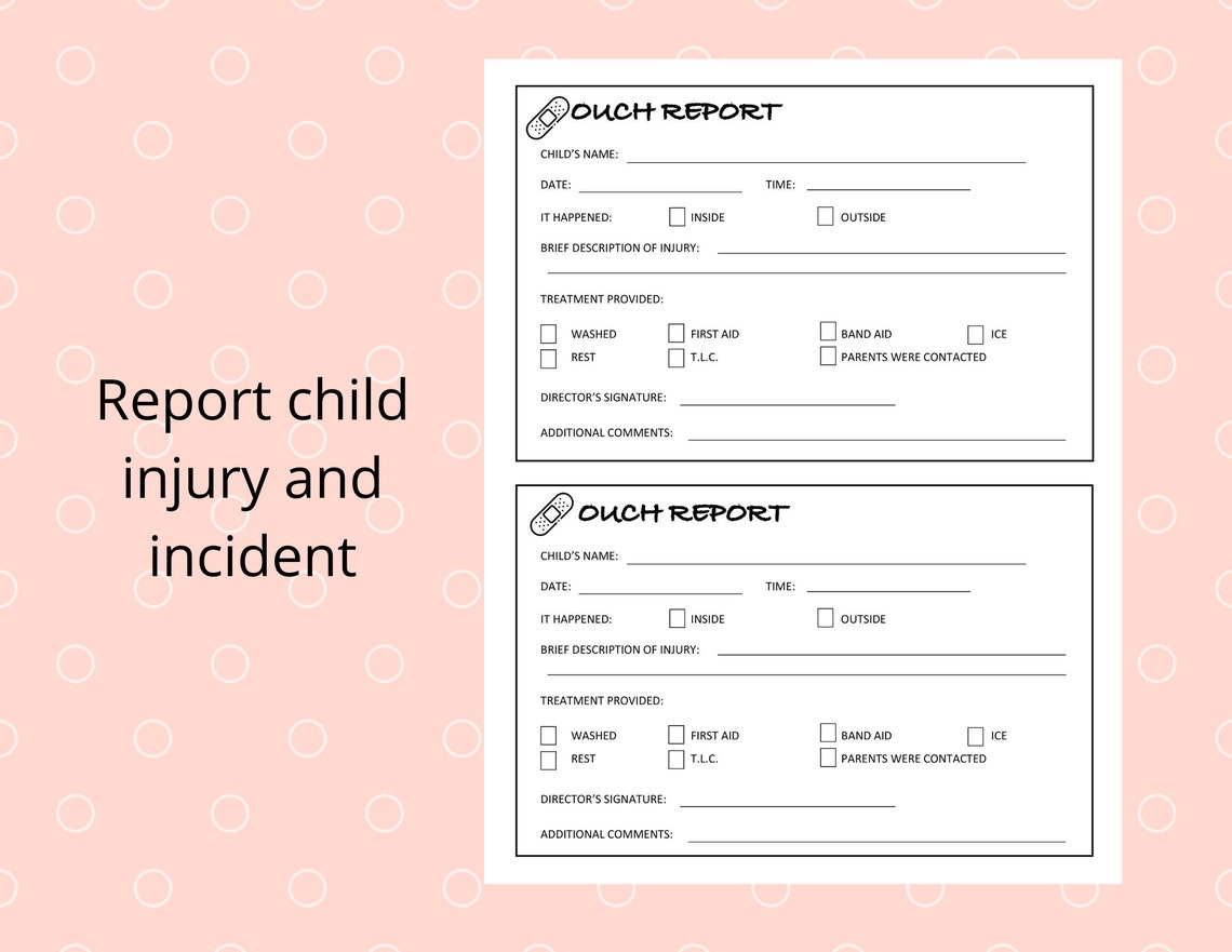 Ouch Report Printable Child Incident Report Preschool - Etsy Sweden