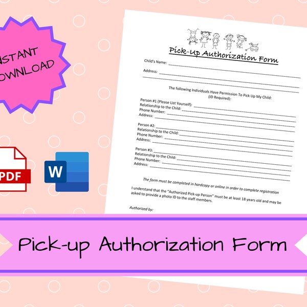 Child Pick up Form - Etsy