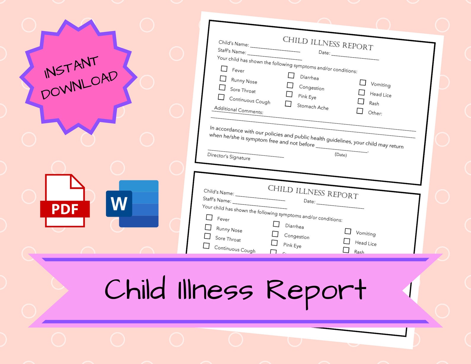 Child Illness Report Daycare Printable Child Sick Report - Etsy Child Illness Report Daycare Printable Child Sick Report - Etsy