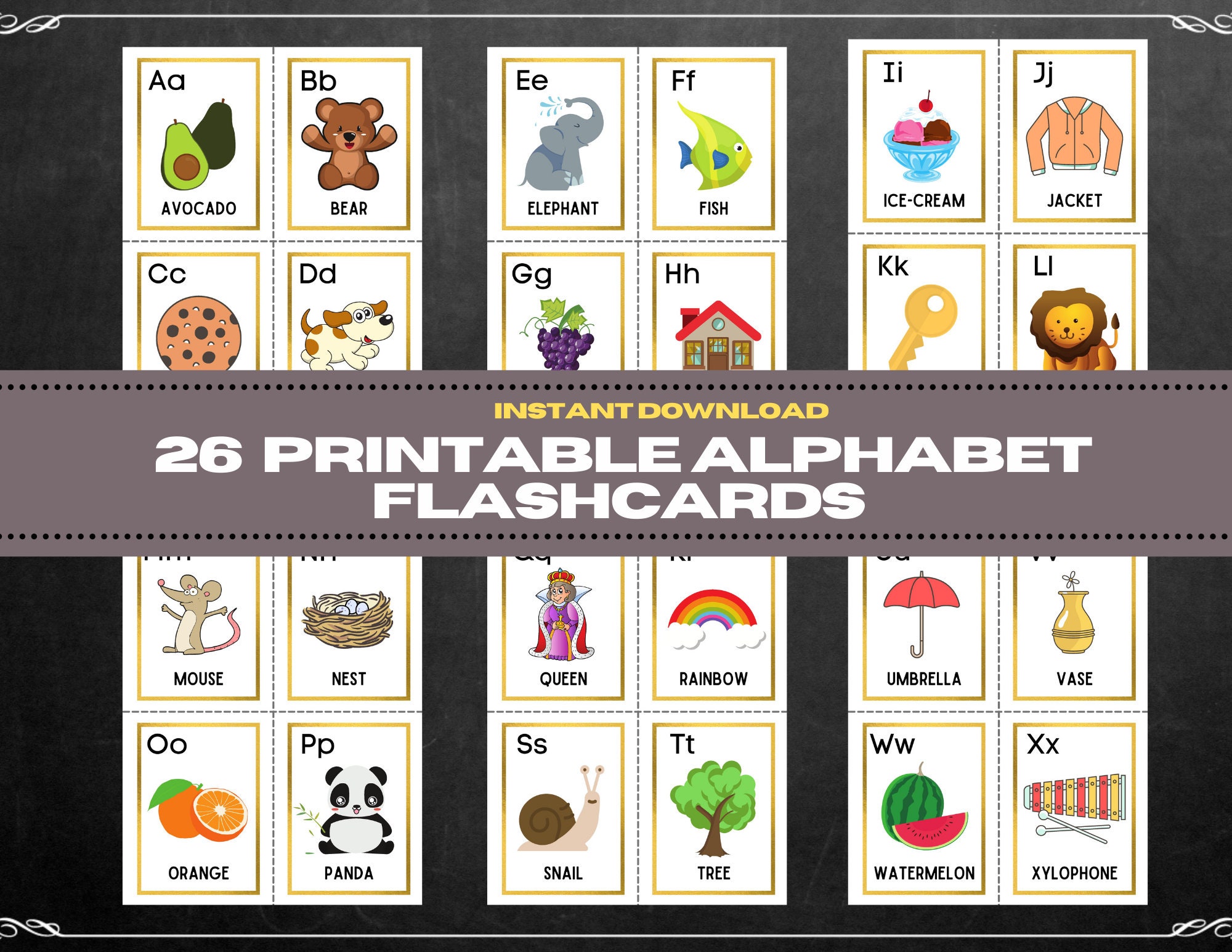 Printable Alphabet Cards 26 Printable Alphabet Flash Cards - Etsy