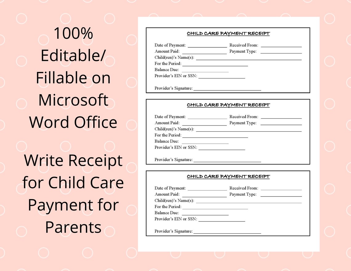 Recibo editable DAYCARE / Recibo de pago imprimible para | Etsy España