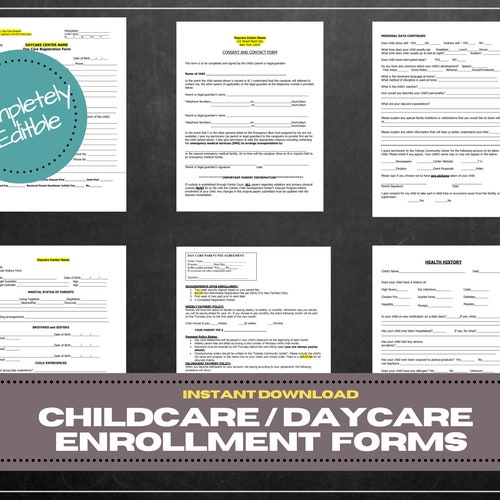 DAYCARE ENROLLMENT FORMS/ Childcare Center Printable Daycare - Etsy