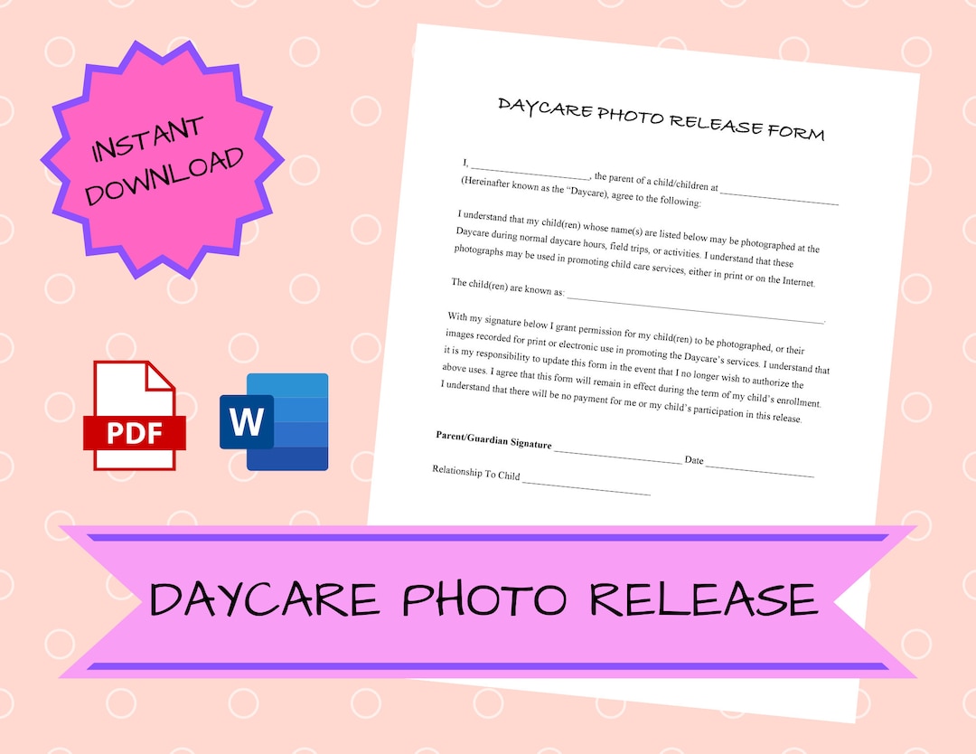 Editable Daycare Photo Release Form / Consent From Parents / - Etsy Canada