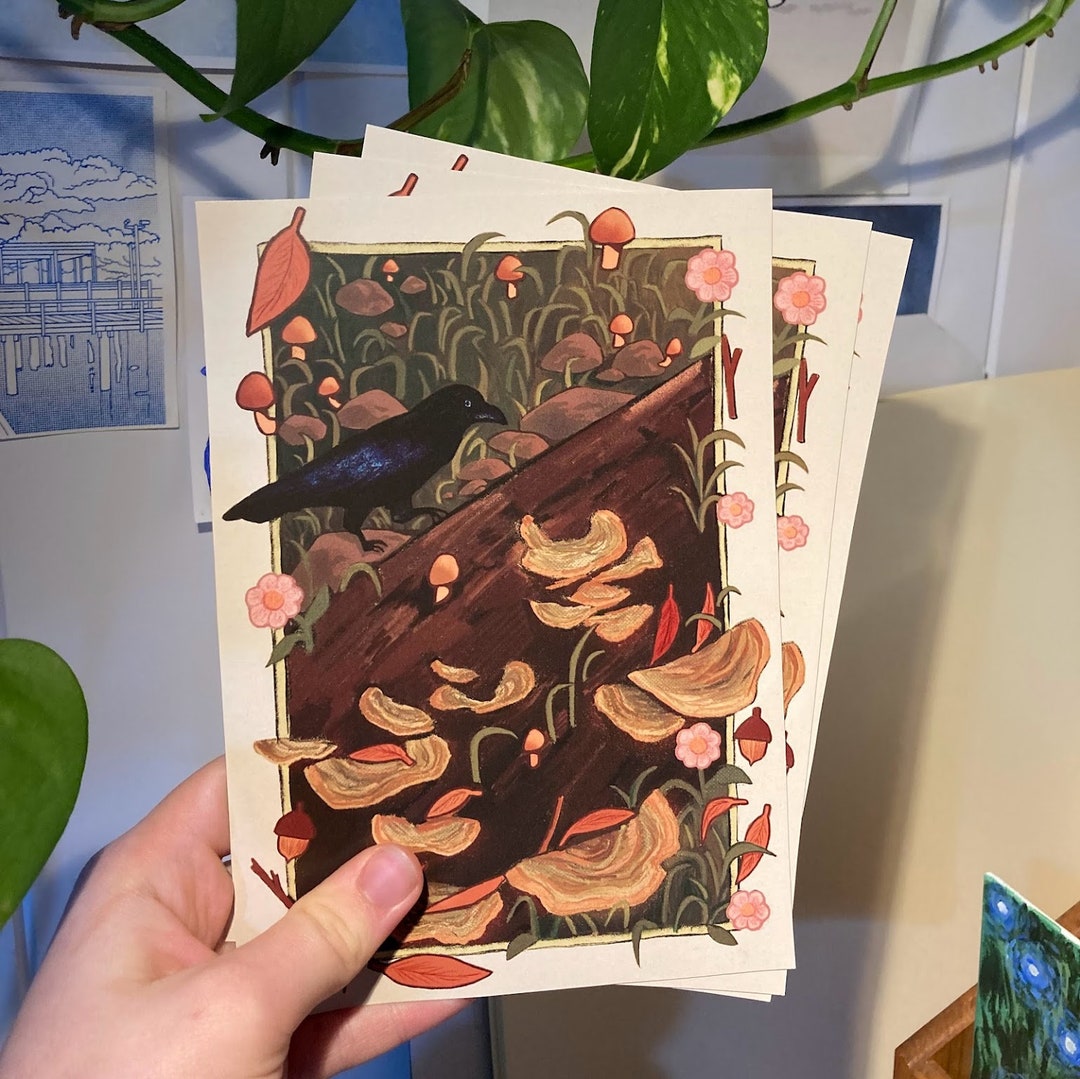 Raven Mushroom A5 Art Print - Etsy