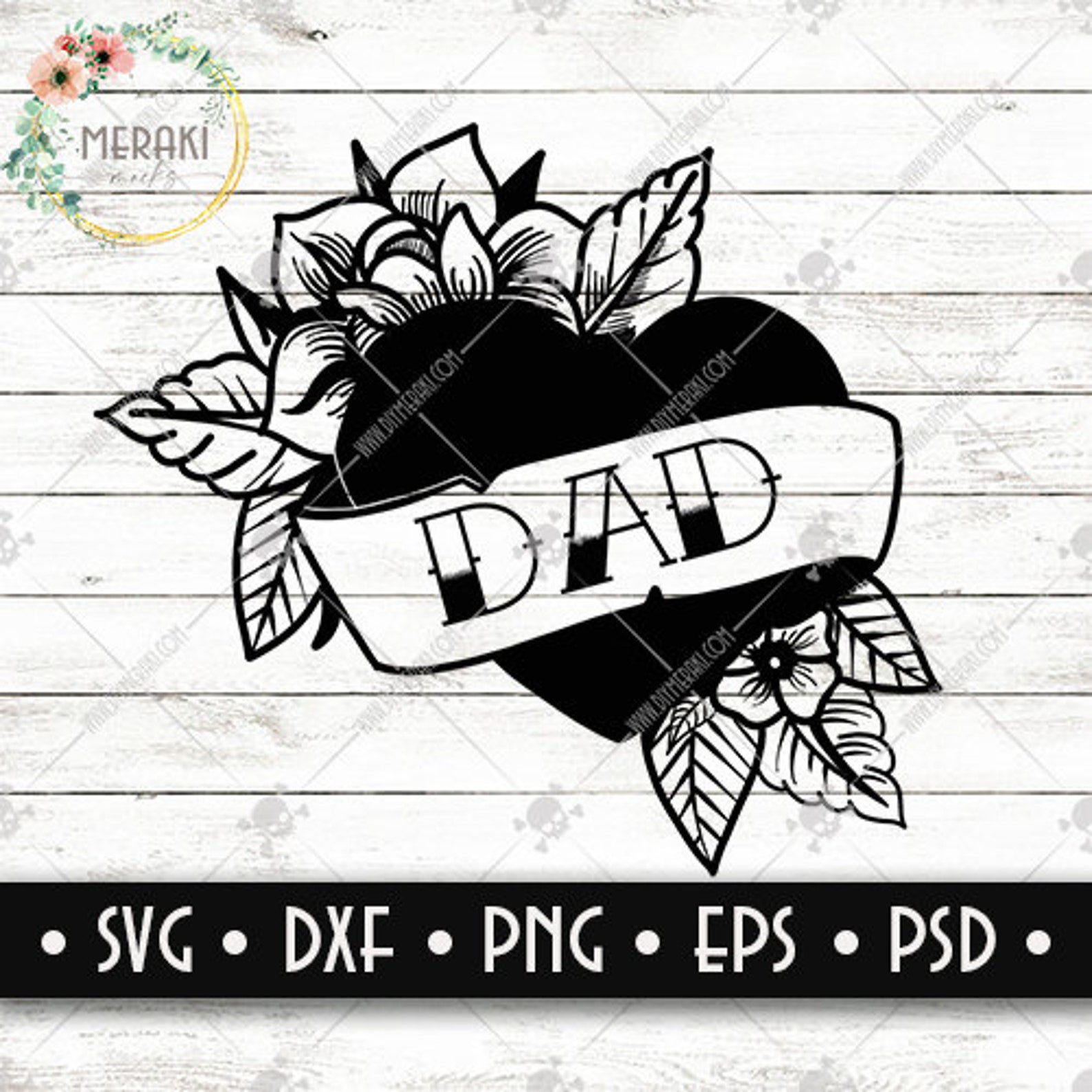 DAD Traditional Style Heart || Traditional Style || Cut File & SVG ...