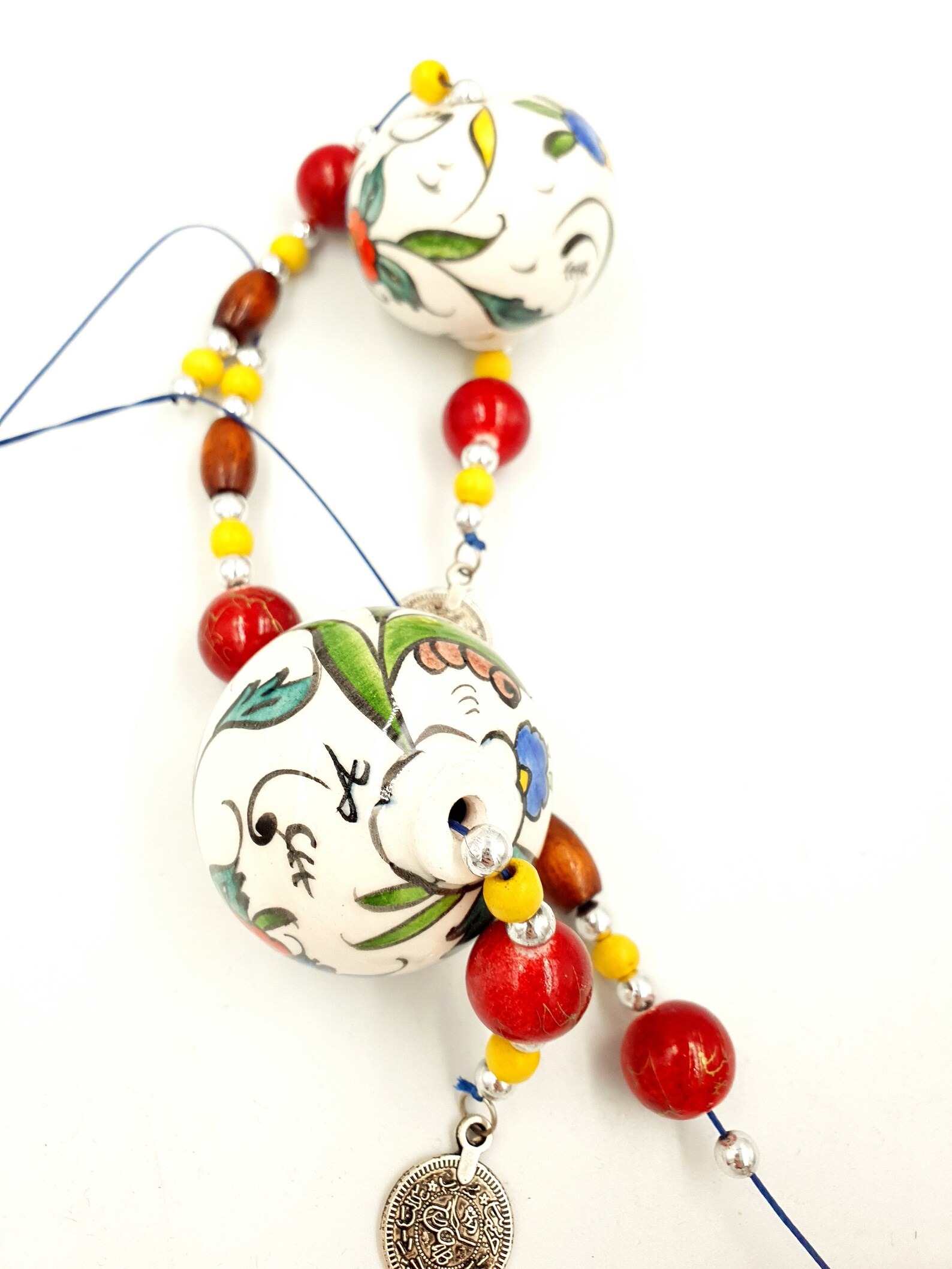 3x Handmade Hanging Ceramic Balls White and Red Floral Wall | Etsy India