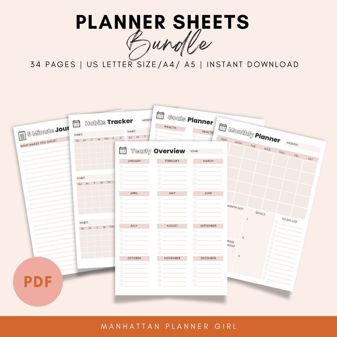 Printable Planner Sheets | Templates for Daily, Monthly, Budget, Life ...