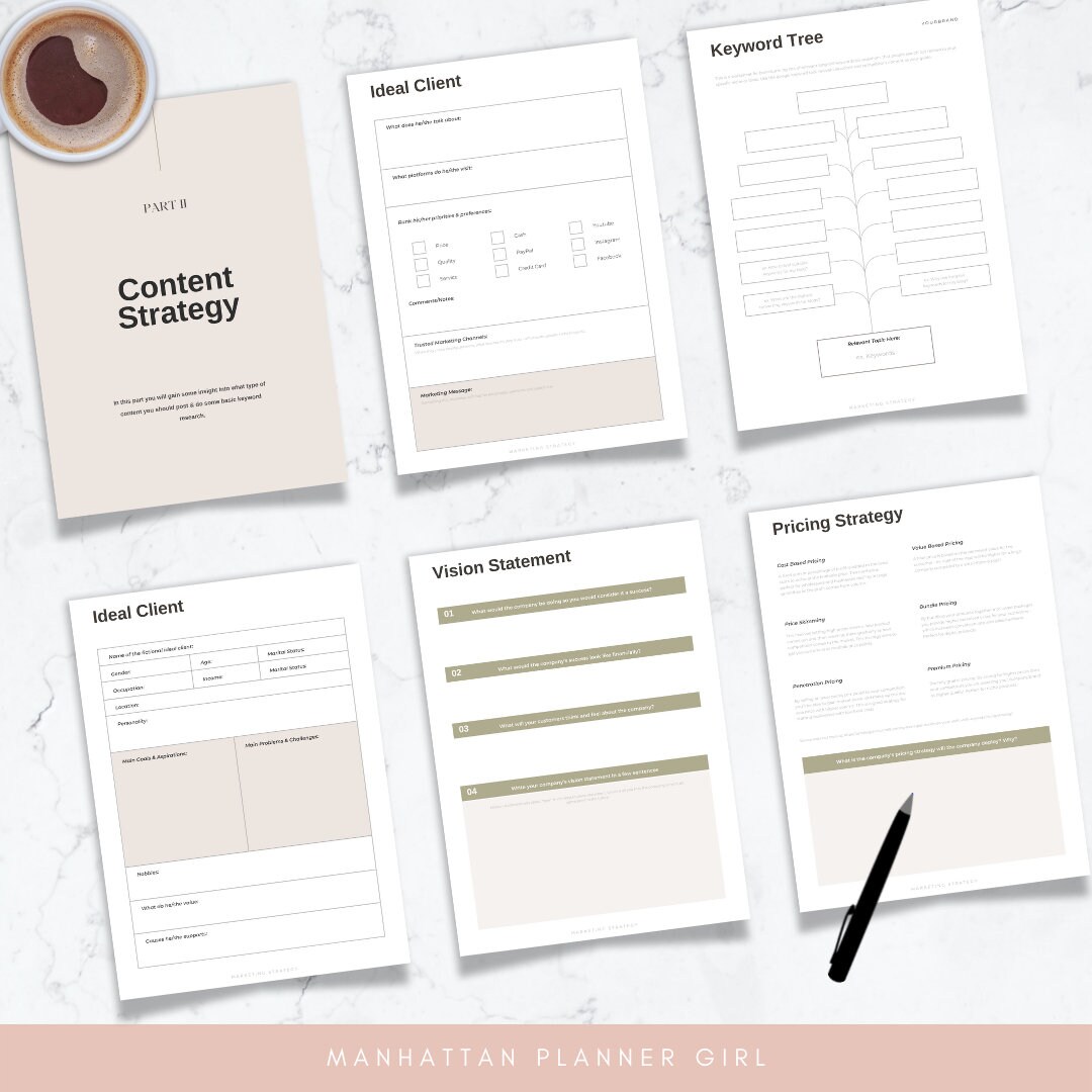 Marketing Strategy Workbook, Marketing Planner, Goal Setting, Content ...