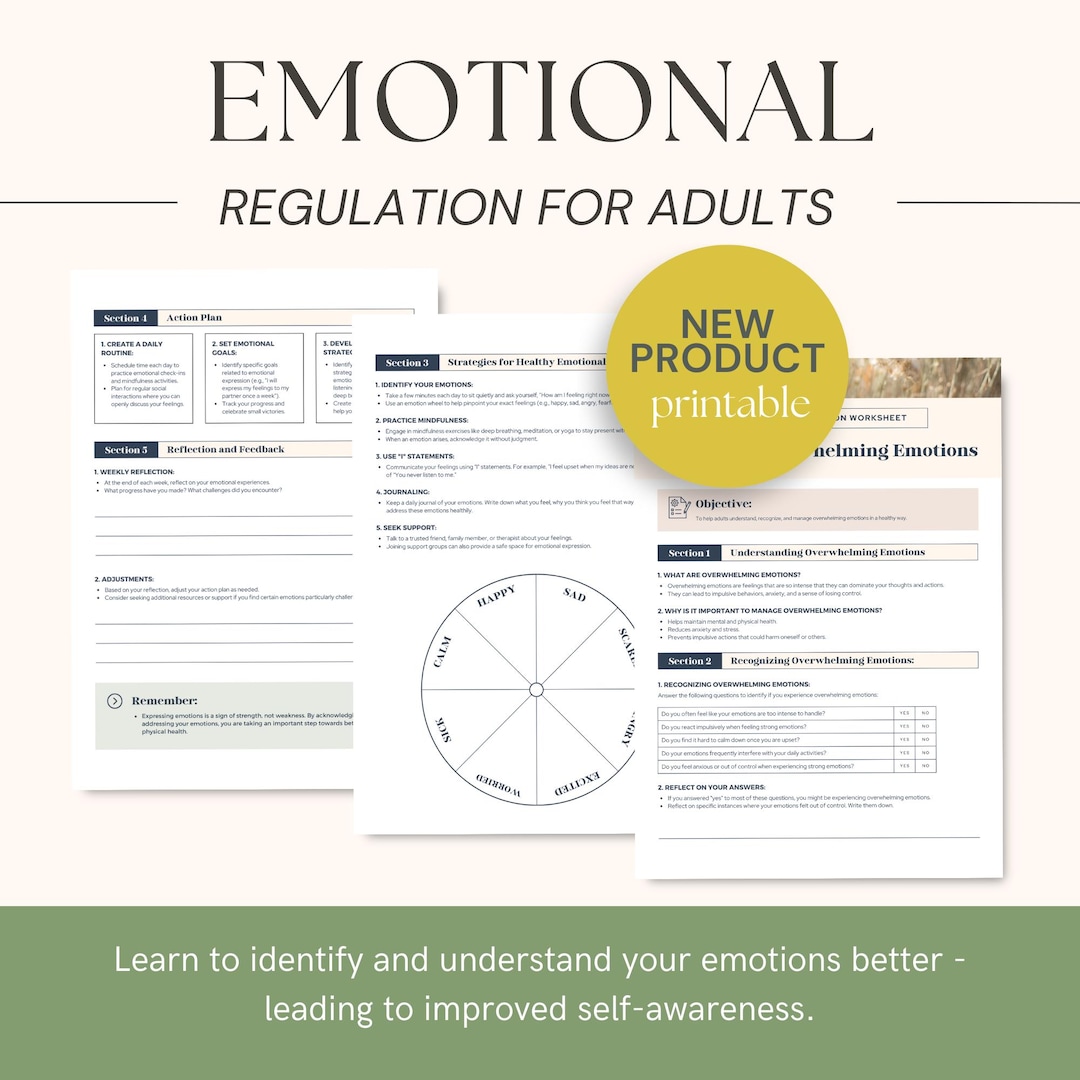 Emotional Regulation Workbook, Self-regulation, Mindful Based Emotional ...