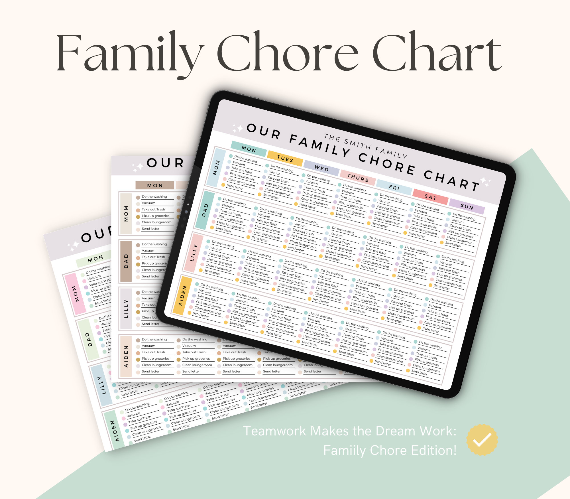 Printable Customizable Family Chore Chart, Reusable Household Organizer ...