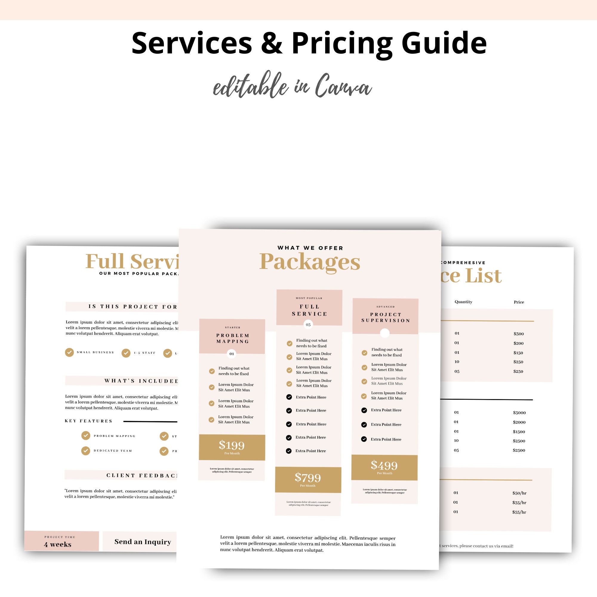 Editable in Canva, Services and Pricing Guide Template, for Freelancers ...