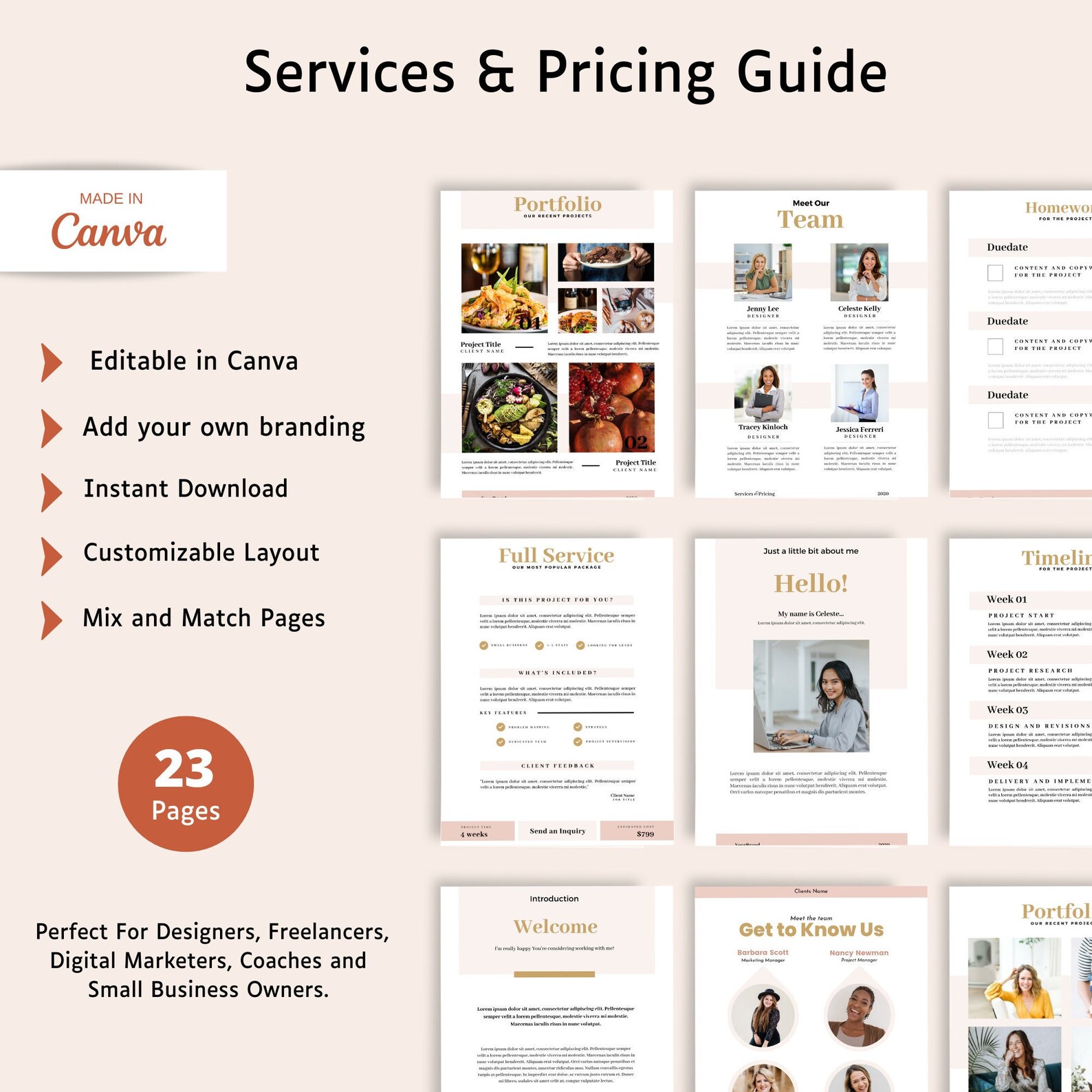 Editable in Canva, Services and Pricing Guide Template, for Freelancers ...
