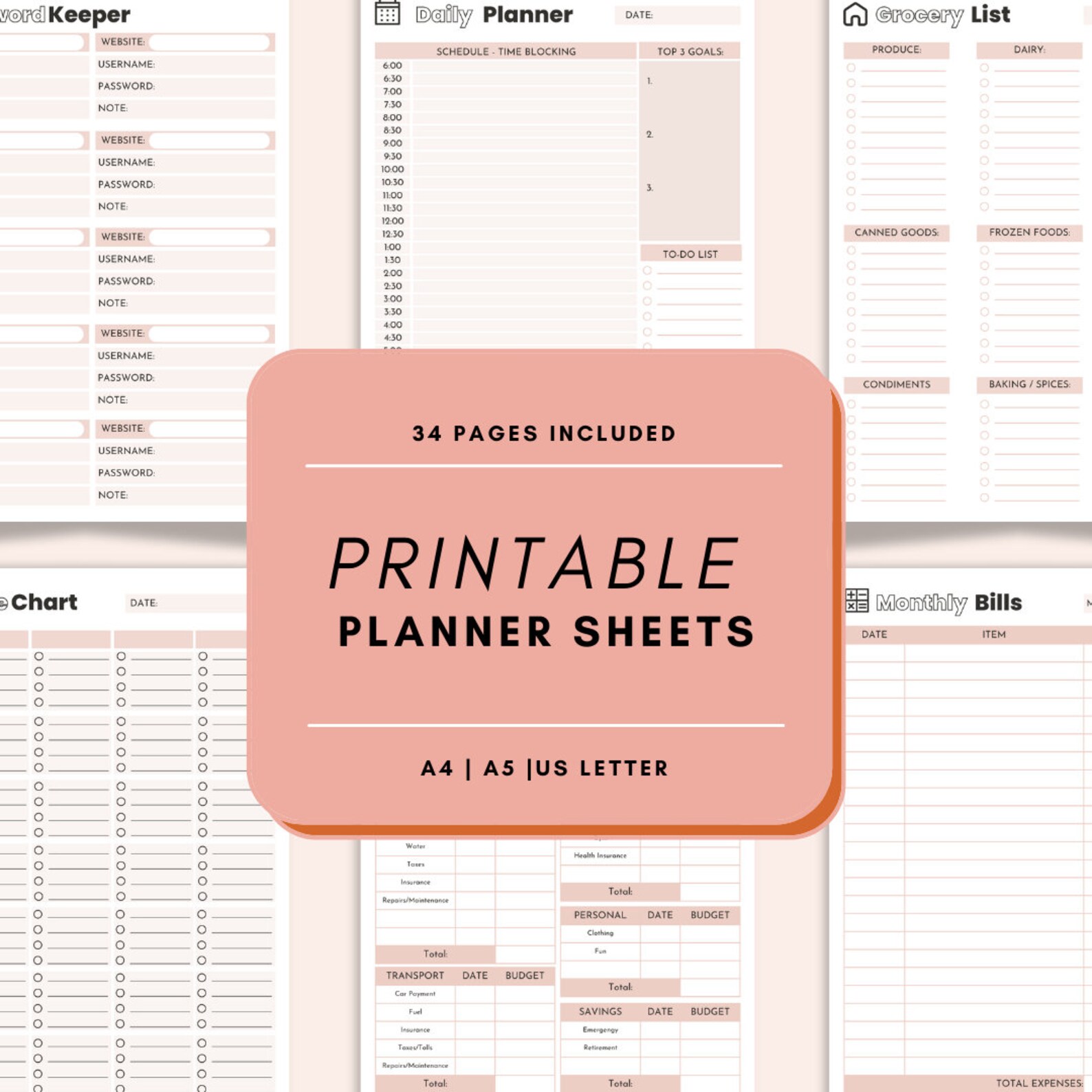 Printable Planner Sheets Templates for Daily Monthly - Etsy
