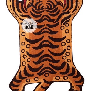 Hand Tufted Kids Area Rug Tibetan Nepal Animal Tiger Rust Yellow Rug ...
