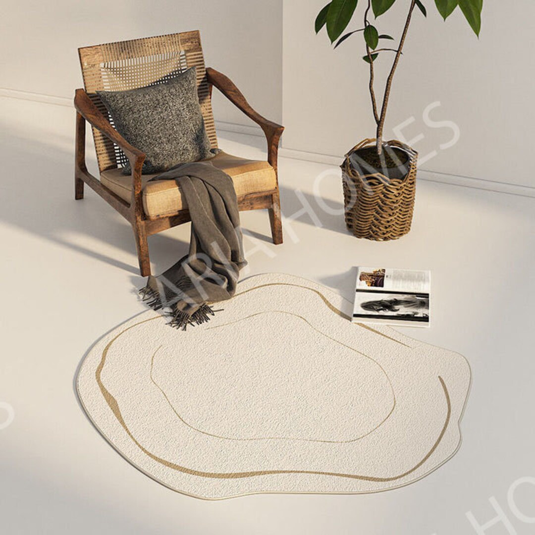 Irregular Shaped Hand Tufted Modern Woolen Carpet Area Rug Beige Rug ...