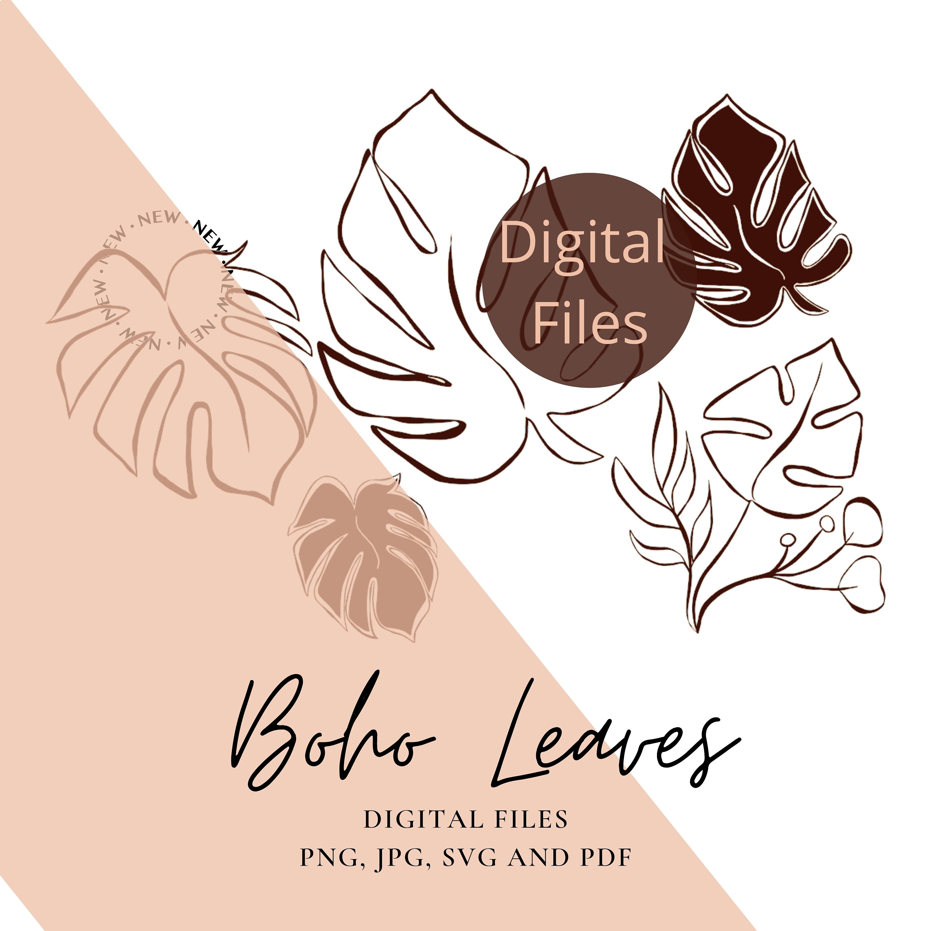 Boho Leaves, Jungle Leaves, Digital Art Leaves Jungle Leaves SVG, Cute ...