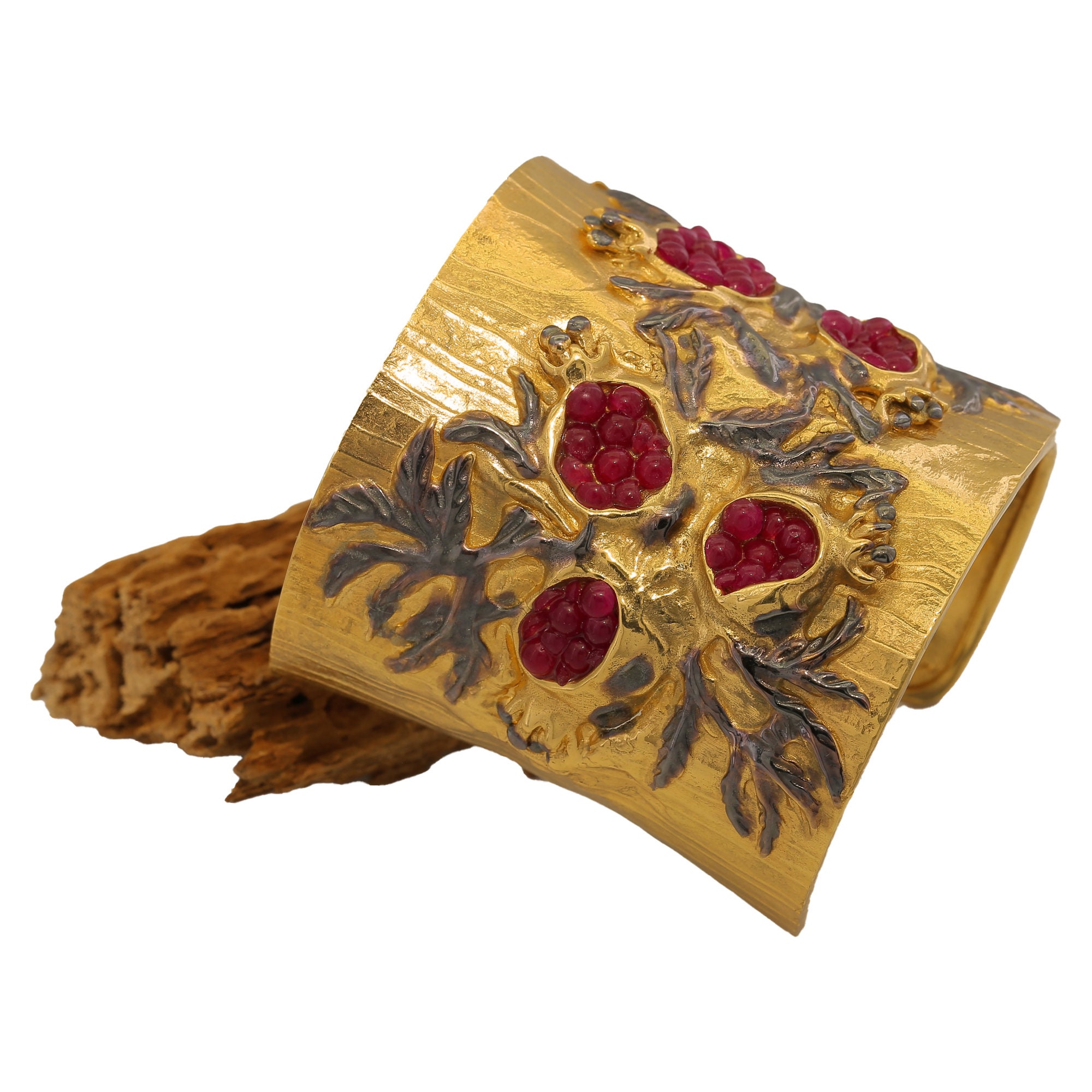 Gold Pomegranate Cuff Bracelet – Ottoman Turkish Bangle With Leaf ...