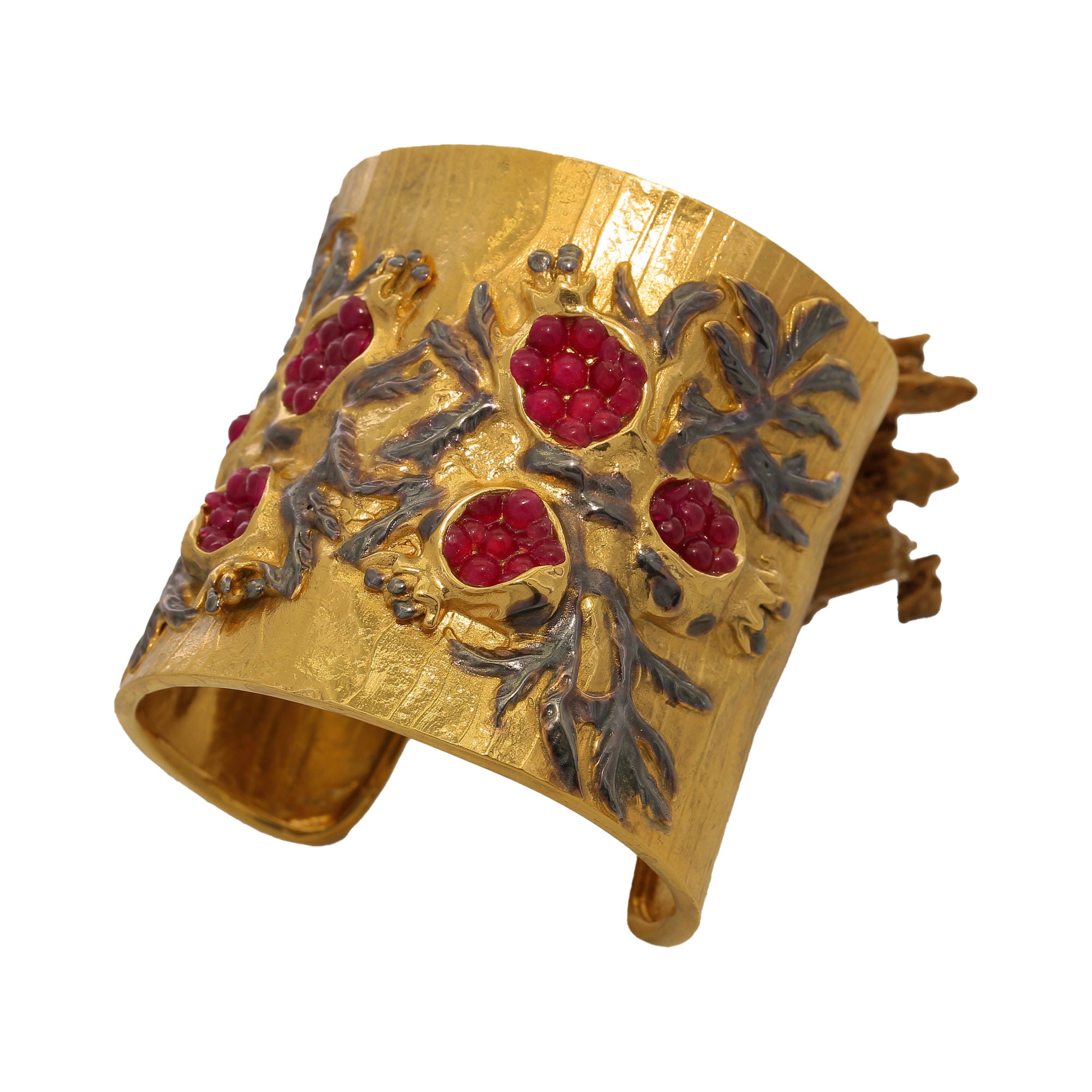 Gold Pomegranate Cuff Bracelet – Ottoman Turkish Bangle With Leaf ...