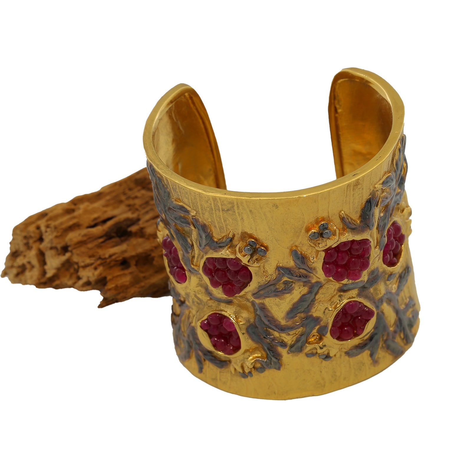 Gold Pomegranate Cuff Bracelet – Ottoman Turkish Bangle With Leaf ...