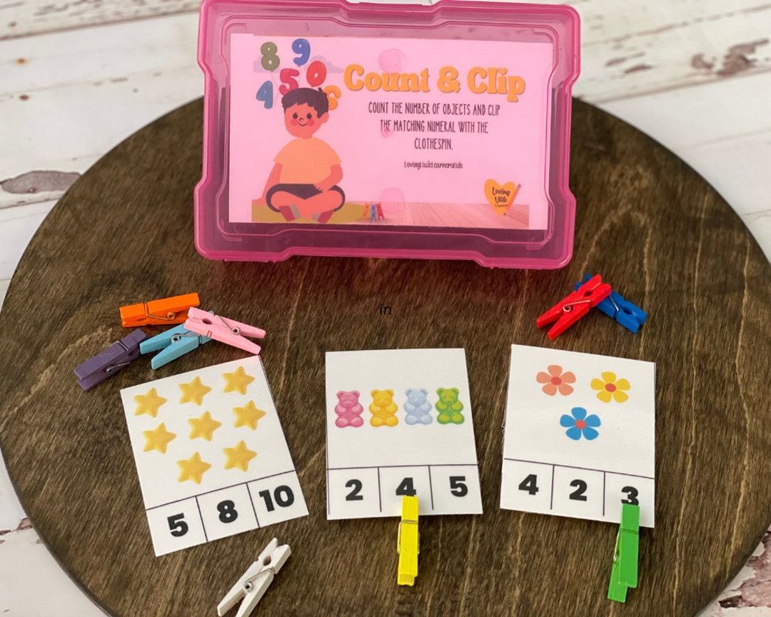 Count & Clip Numbers Activity Task Box Kit, Pre-school Learning ...