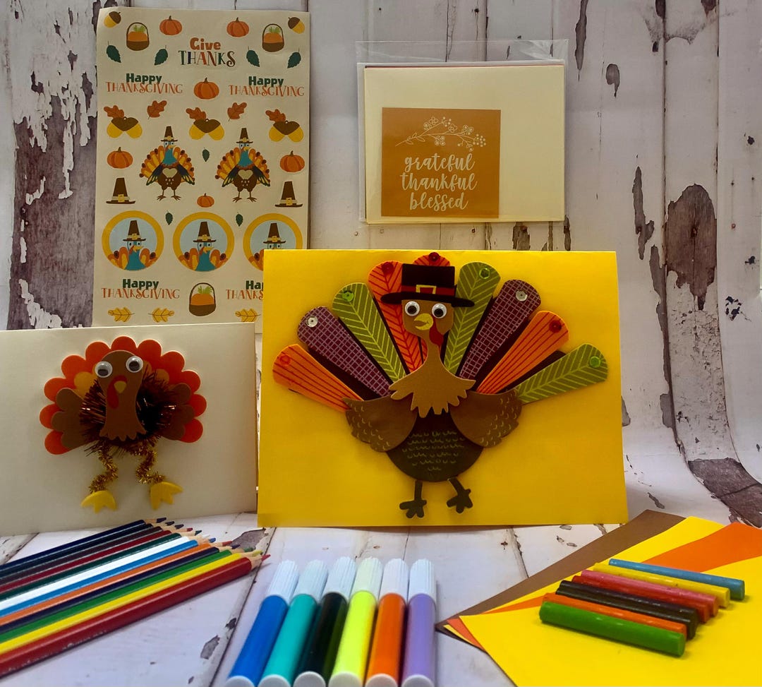 Kids Thanksgiving Card Making Kit, Fall Cards, Fall Craft Kit ...