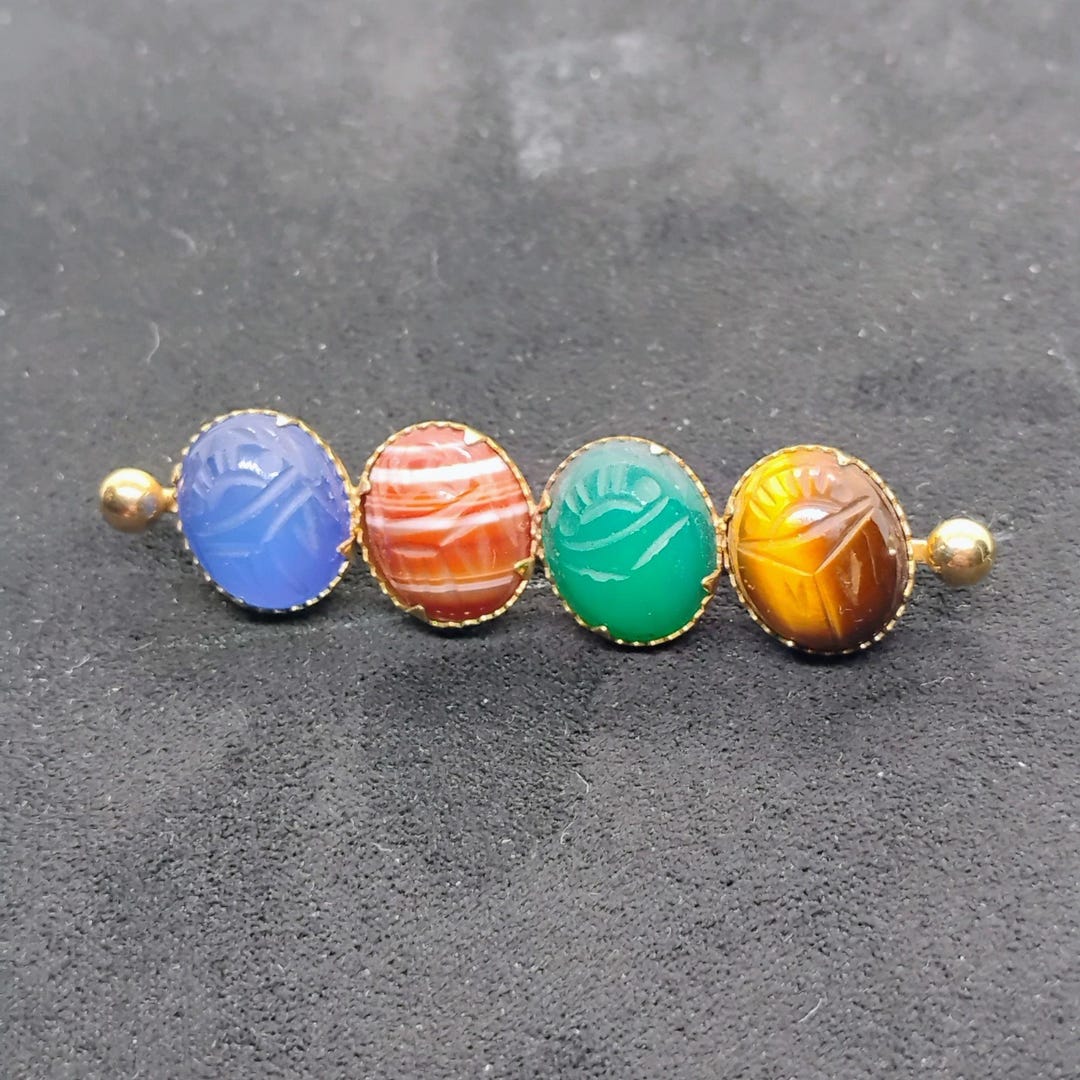 Vtg Ronci 12K Gold Filled Scarab Bar Brooch Real Gemstones 2" - Etsy