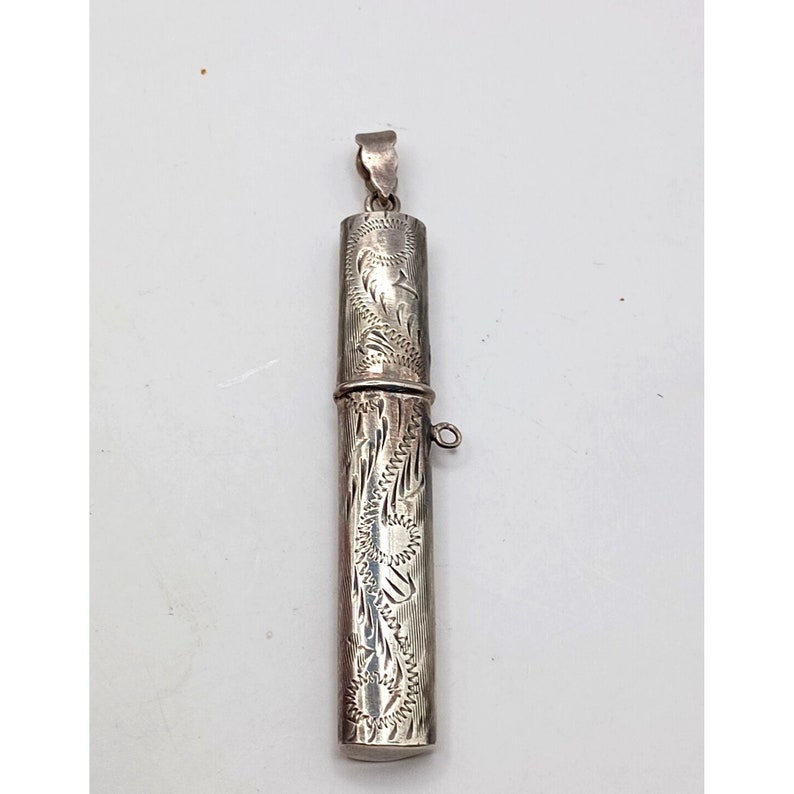 Antique Victorian Sterling Silver Needle Case Toothpick Holder Pendant ...