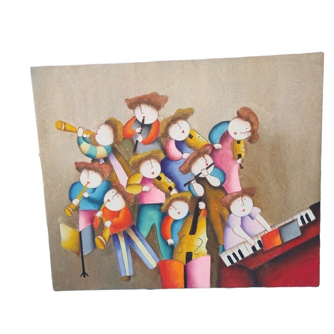 J Royball Roy Baz Painting Children Musicians Band Large Oil on Canvas ...