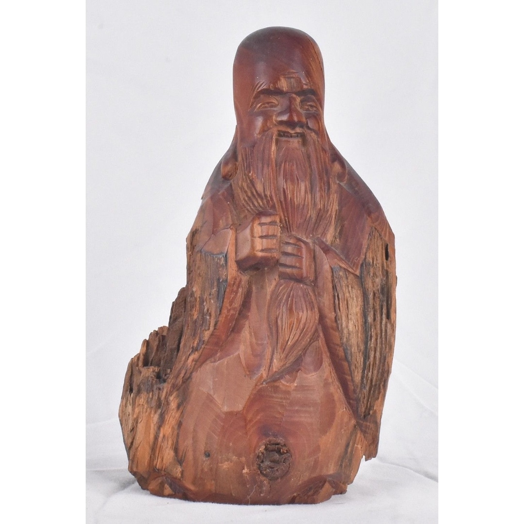 Hand Carved Chinese Japanese Asian God of Longevity Wood Figurine ...