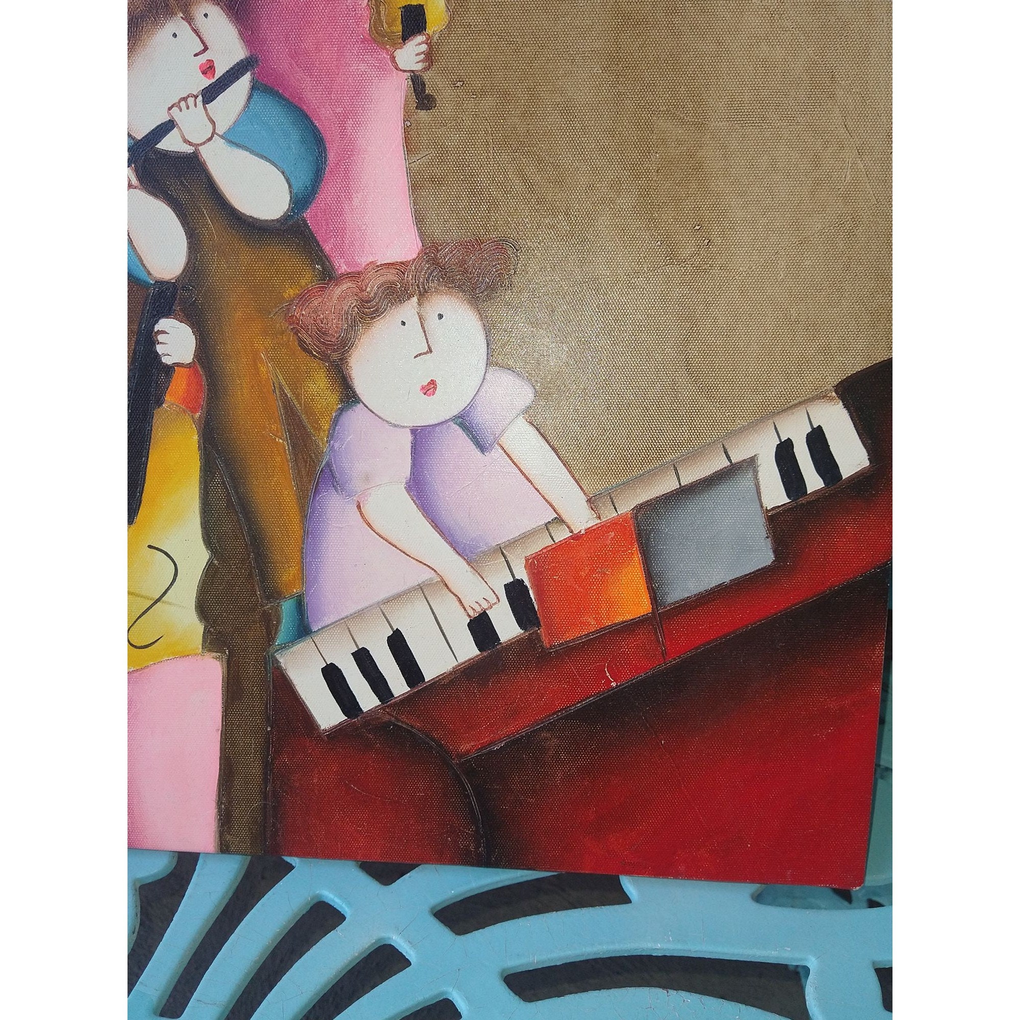 J Royball Roy Baz Painting Children Musicians Band Large Oil on Canvas ...
