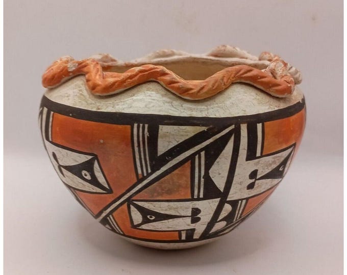 Old Vintage Acoma Pueblo Polychrome Pottery Bowl Olla Pie Crust Rim 3 ...