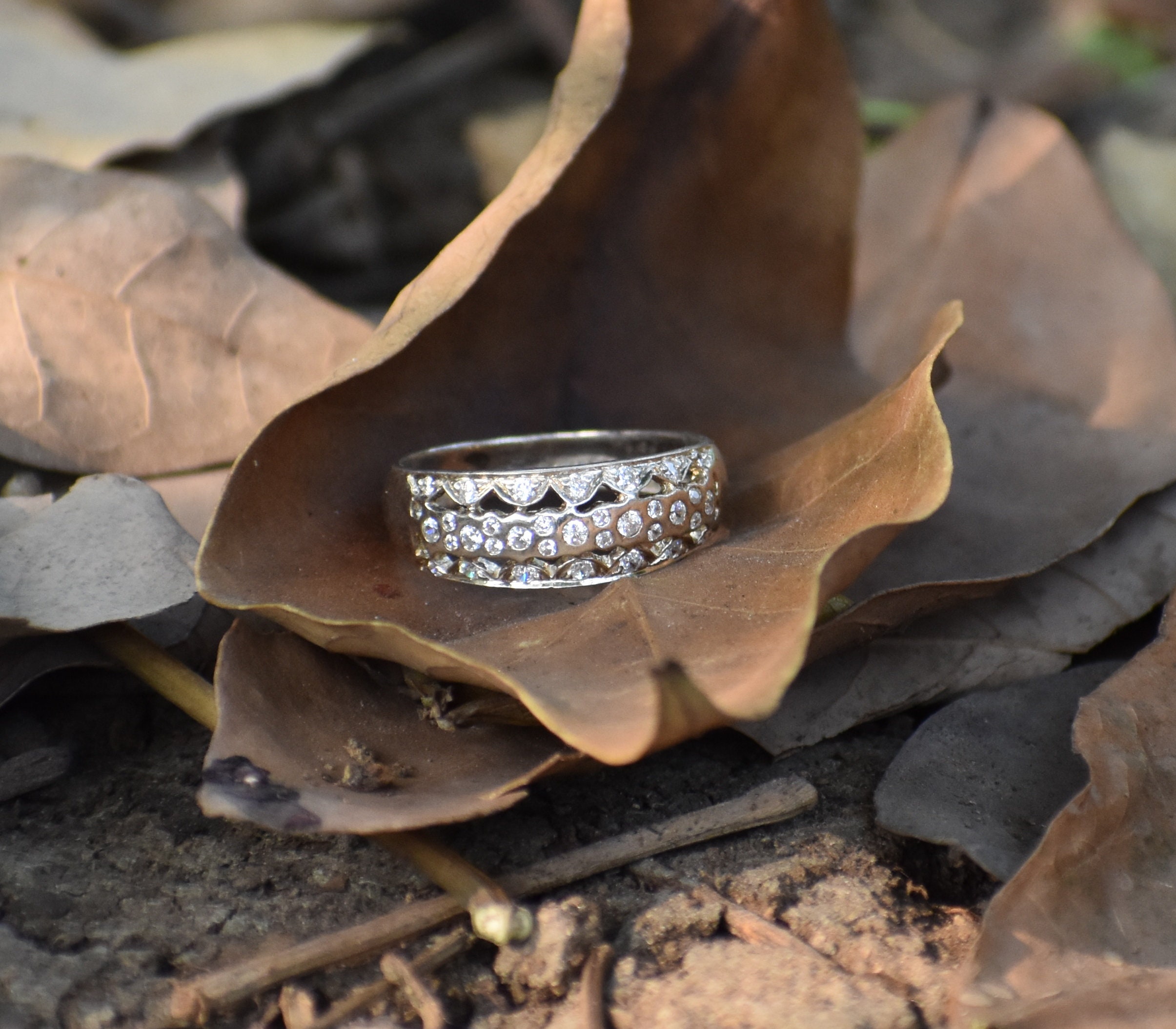 Flush Set Diamond Band, Art Deco Wedding Band Ring, Vintage Wedding ...