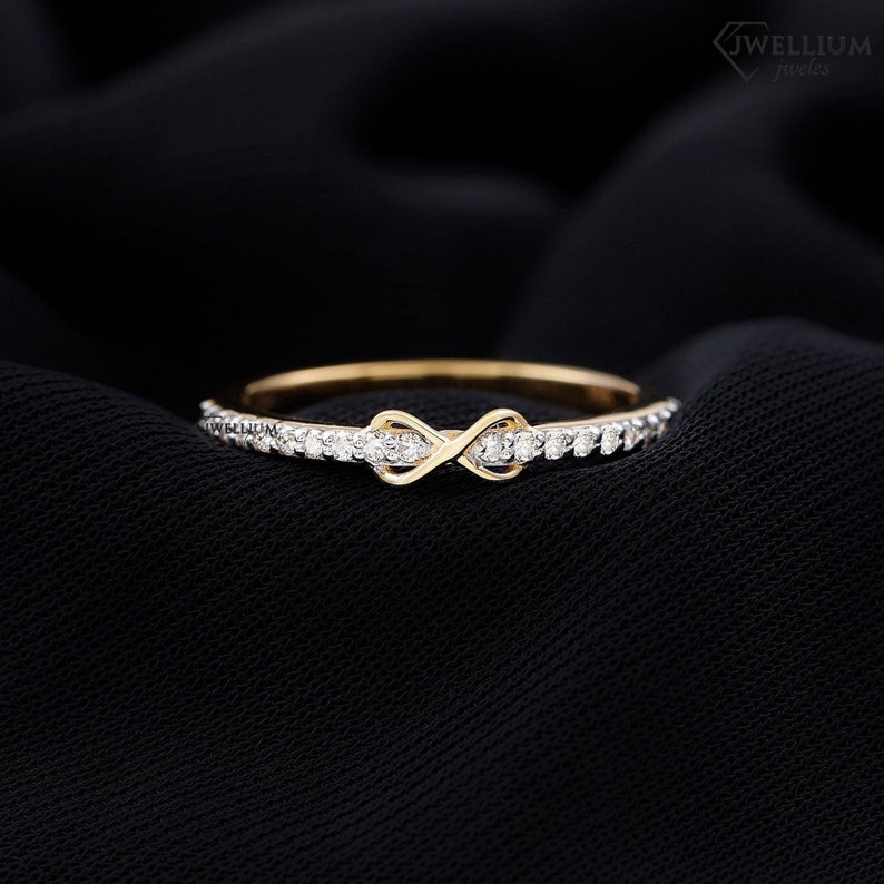 Infinity Style Diamond Ring in 14k Solid Gold, Dainty Natural Diamond ...