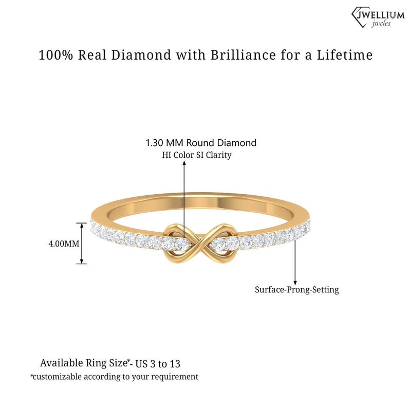 Infinity Style Diamond Ring in 14k Solid Gold, Dainty Natural Diamond ...