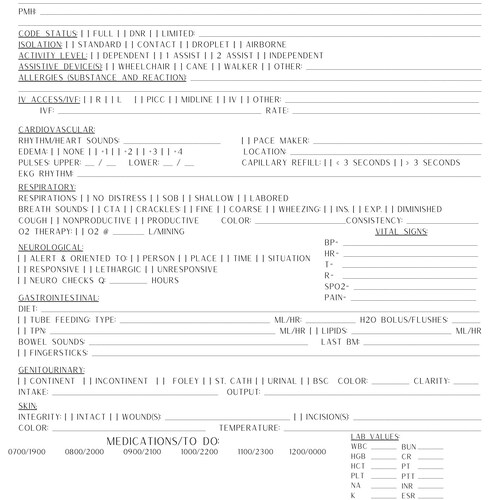 Nursing Report Sheet brain 2 Patients per Page - Etsy