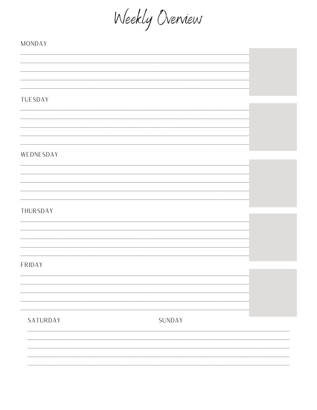 Weekly Overview Digital Printable. - Etsy