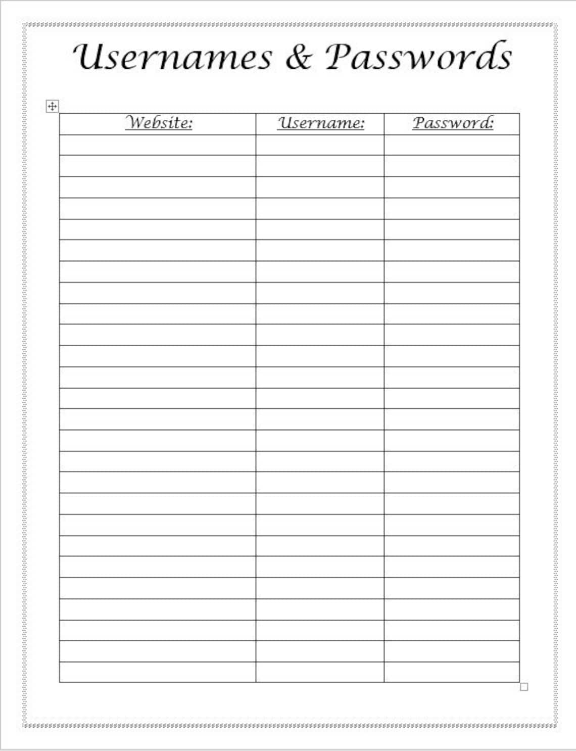 Usernames and Passwords Digital Printable - Etsy