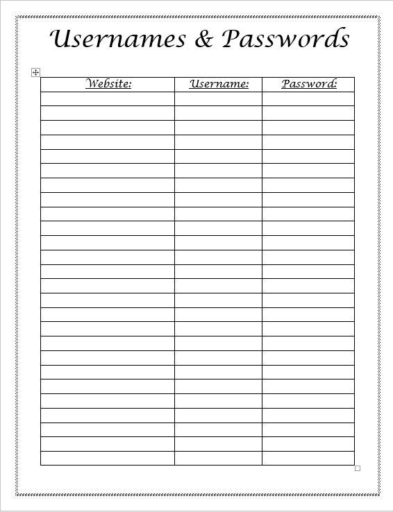 Usernames and Passwords Digital Printable - Etsy